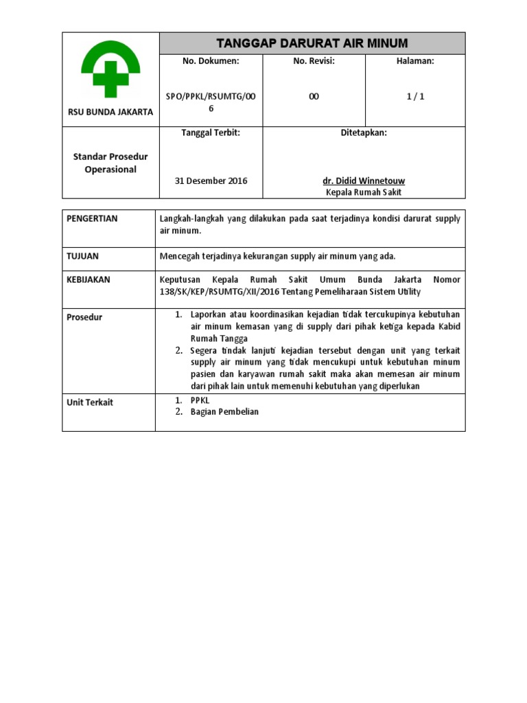 Prosedur Tanggap Darurat Air Minum | PDF