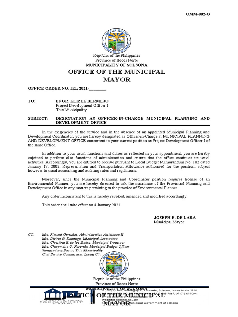 Solsona Municipal Office Orders 2021 | PDF | Government