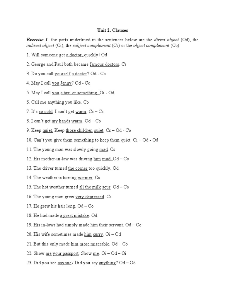 Unit 2 - EX 1,2,3 | PDF | Clause | Language Mechanics