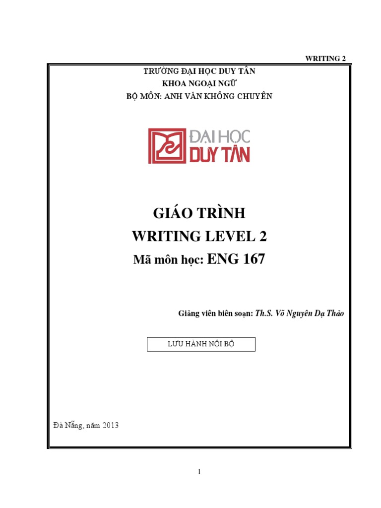 Giáo Trình Writing Level 2 ENG 167: Mã môn học | PDF | Adverb | Verb