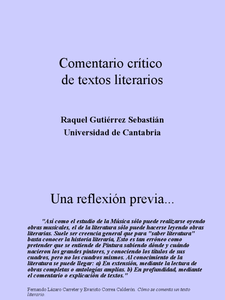 Comentario Crítico de Textos Literarios | PDF | Autor | Comprensión lectora