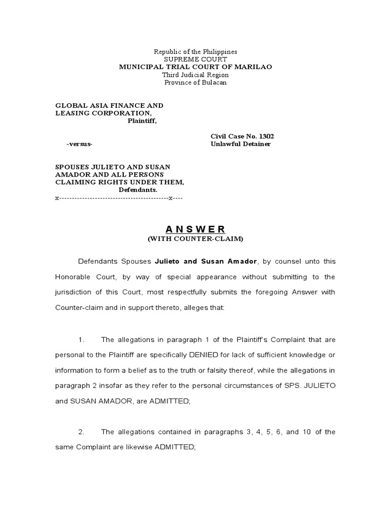 Answer | PDF | Lawsuit | Complaint