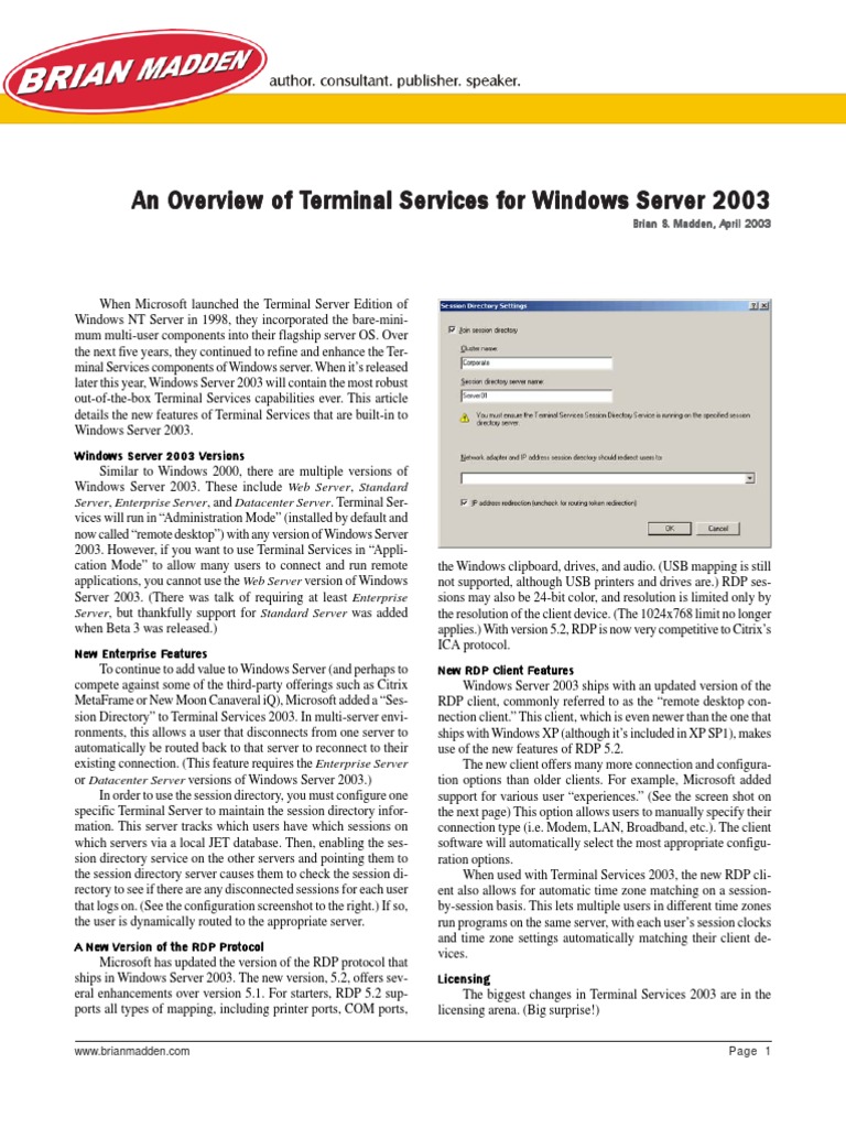 Windows Server 2003 Terminal Services | PDF | Remote Desktop Services ...