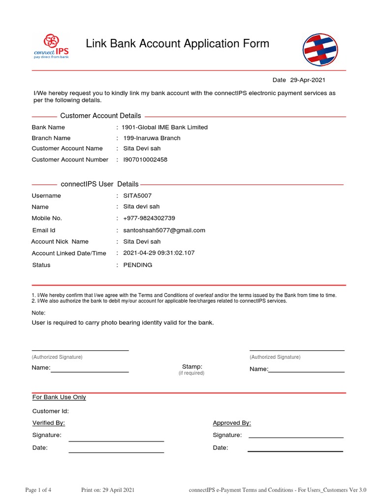 Link Bank Account Application Form | PDF | Indemnity | Banks