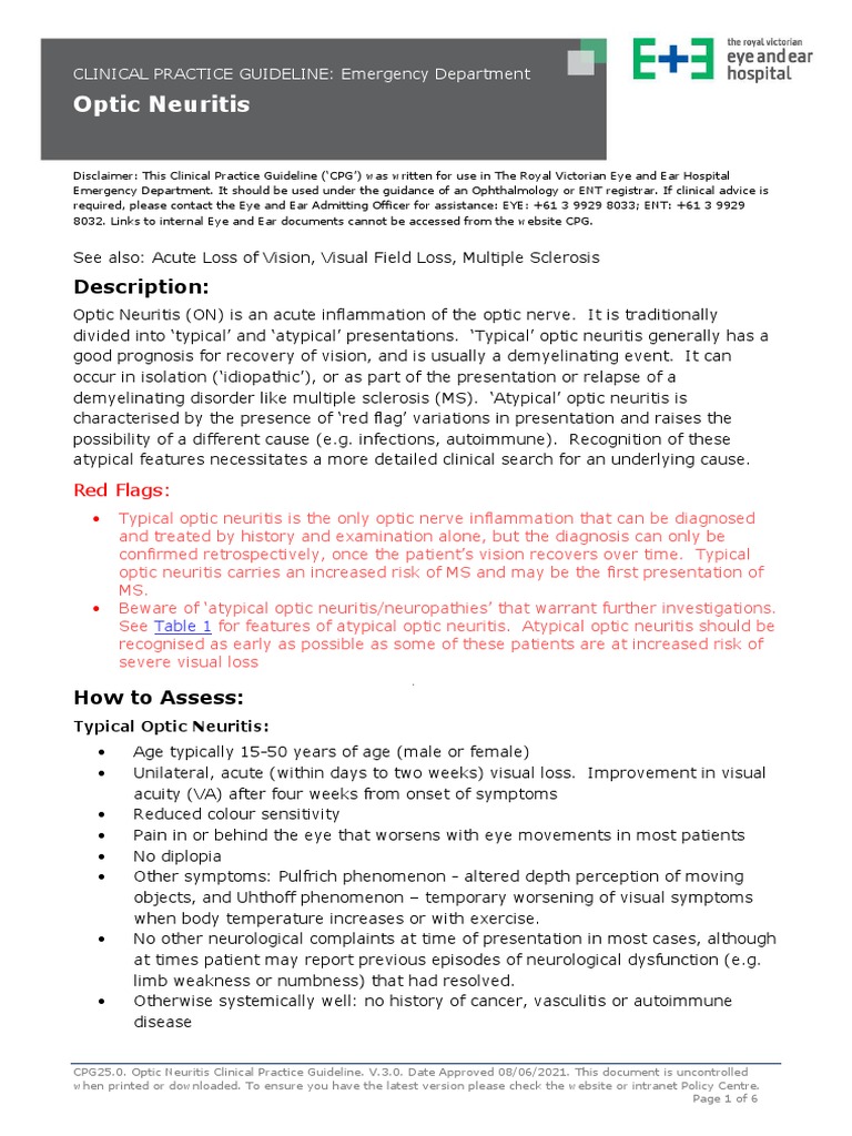 Optic Neuritis Clinical Practice Guideline | PDF | Multiple Sclerosis | Medical Specialties
