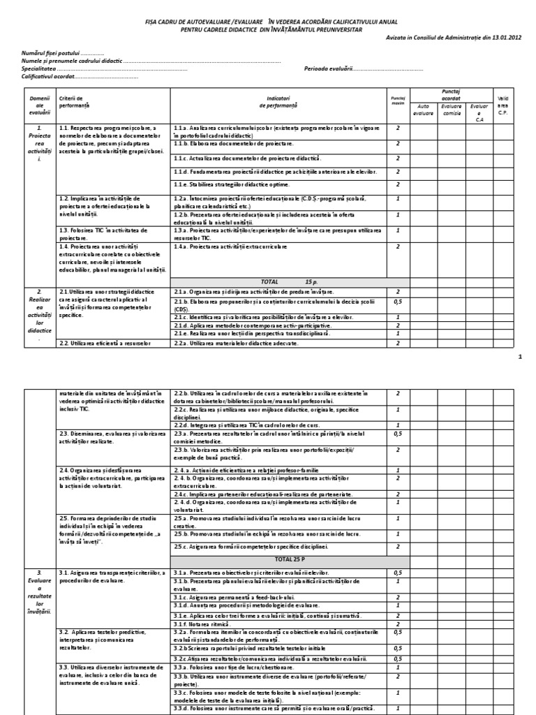 Fisa de Autoevaluare A Cadrului Didactic | PDF