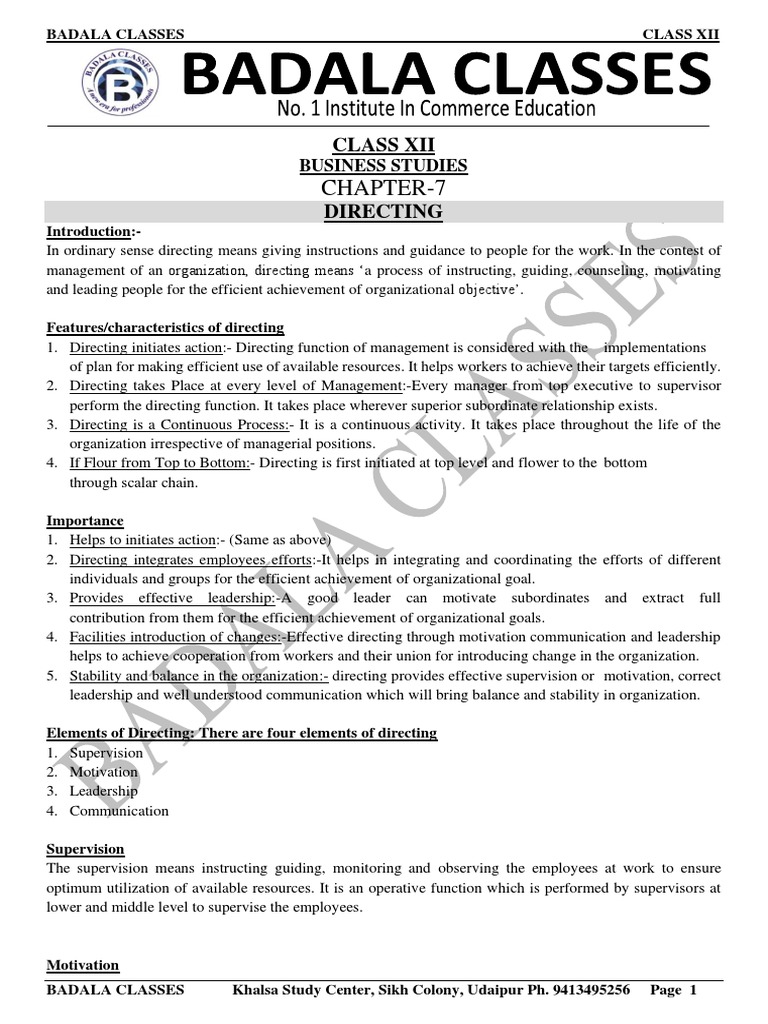 Chapter 7 Directing - Updated | PDF | Motivational | Motivation