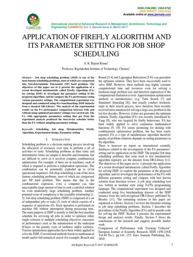 Application of Firefly Algorithm and Its Parameter Setting For Job Shop Scheduling | PDF ...