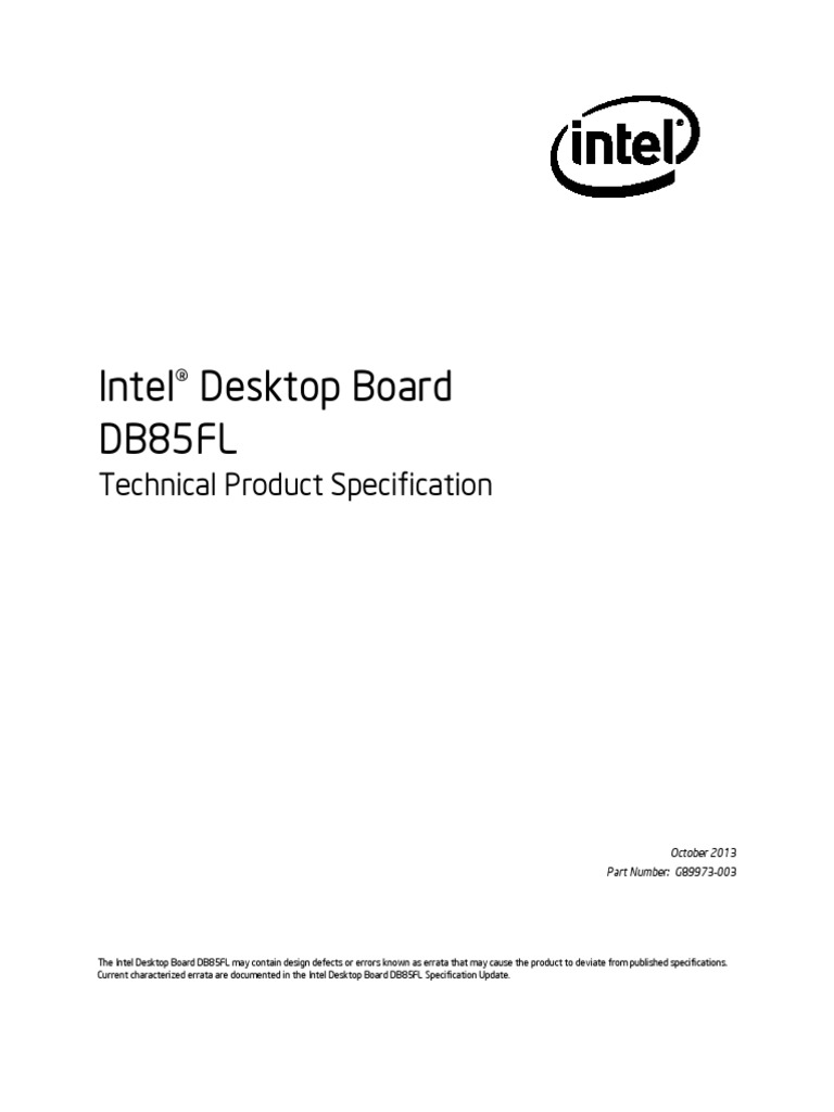 db85fl Techprodspec03 | PDF | Hdmi | Bios