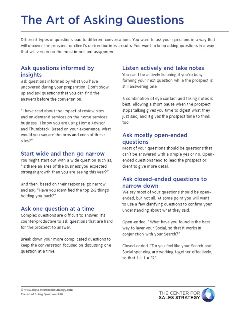 The Art of Asking Questions: Ask Questions Informed by Insights Listen ...