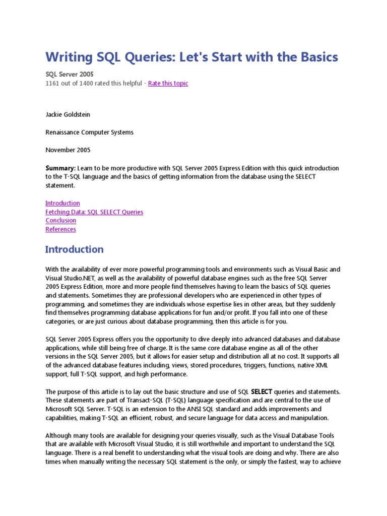 Writing SQL Queries | PDF | Databases | Microsoft Sql Server