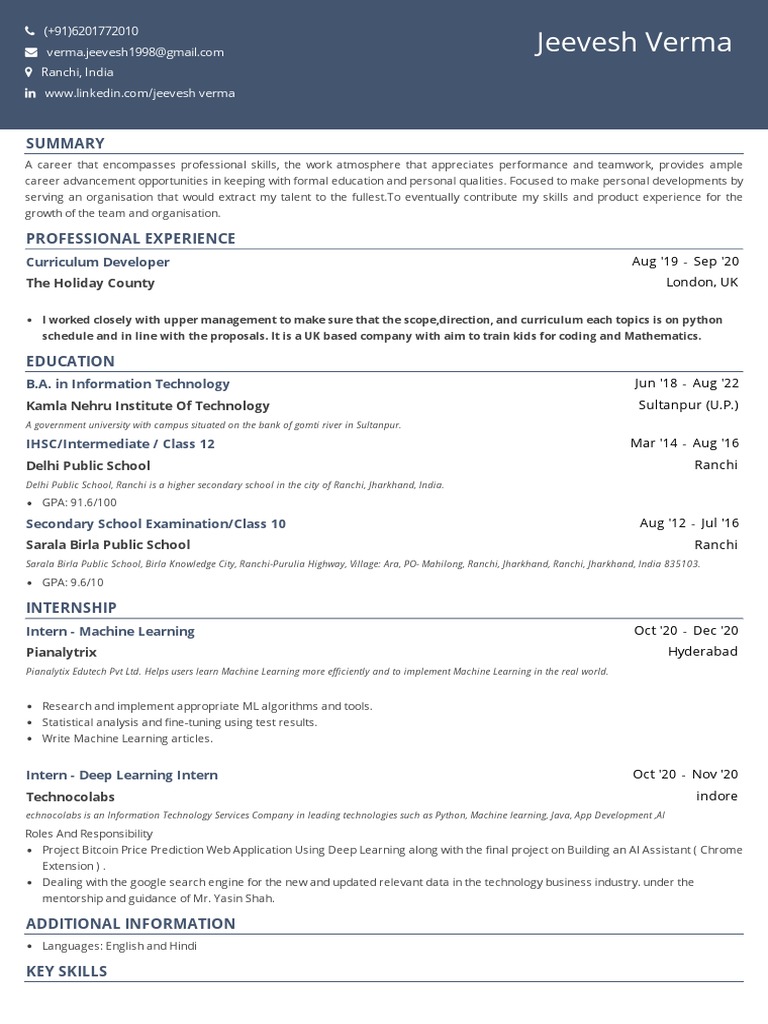 Jeevesh Verma Resume | PDF | Machine Learning | Python (Programming Language)
