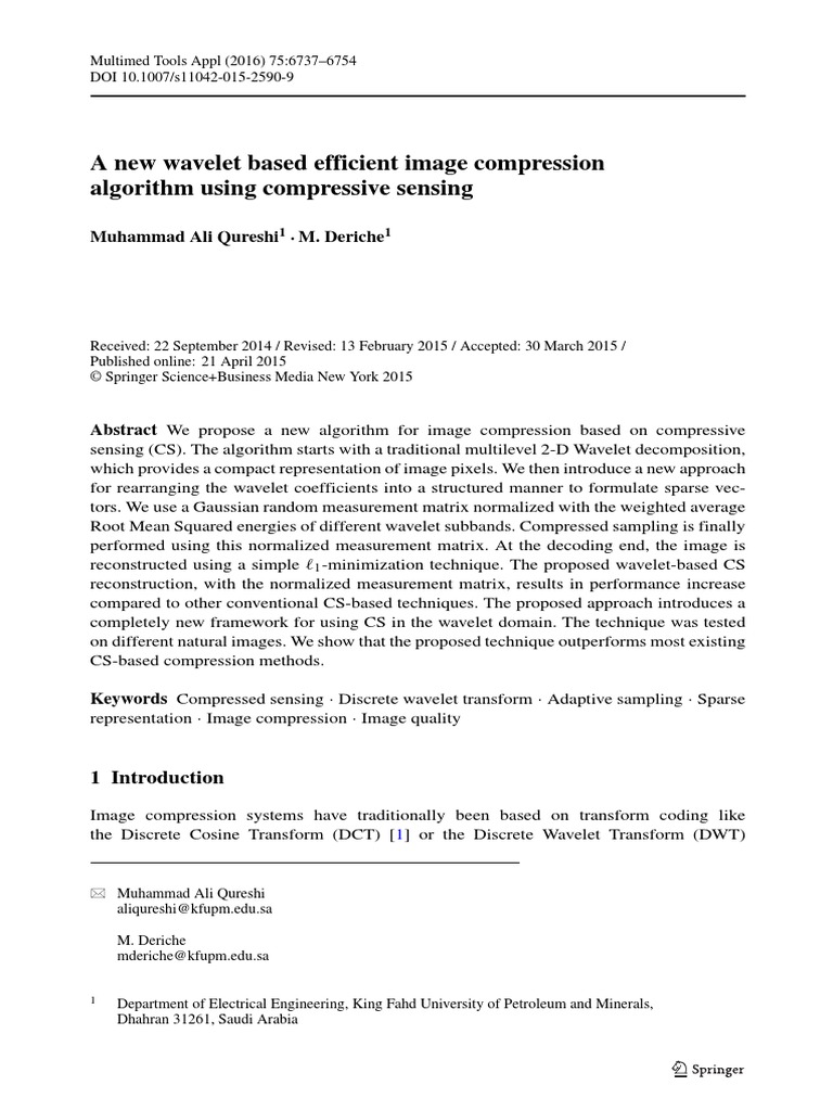 A New Wavelet Based Efficient Image Compression Algorithm Using Compressive Sensing | Download ...