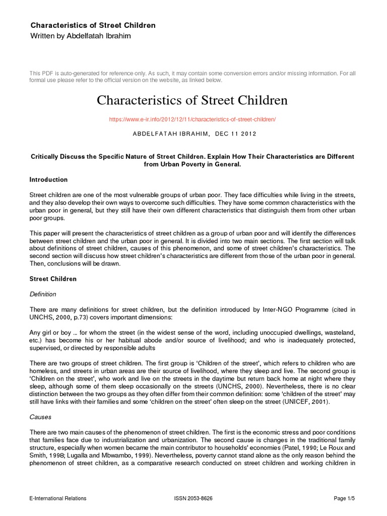 Understanding Street Children Characteristics | PDF | Slum | Poverty