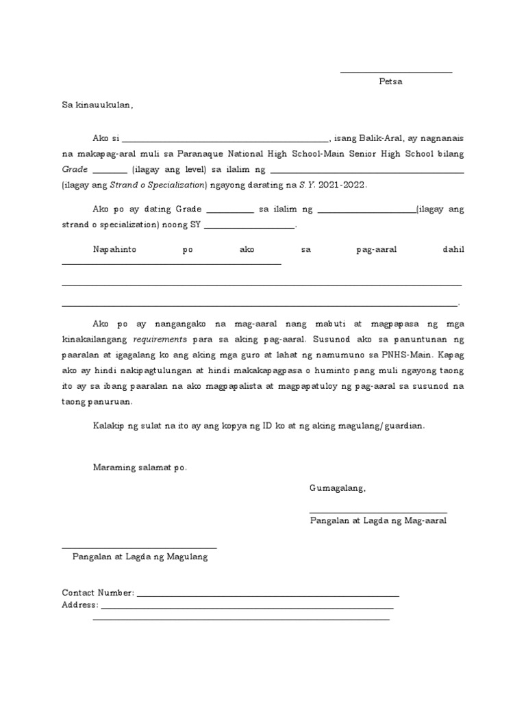 Agreement Form For Balik Aral 1 | PDF
