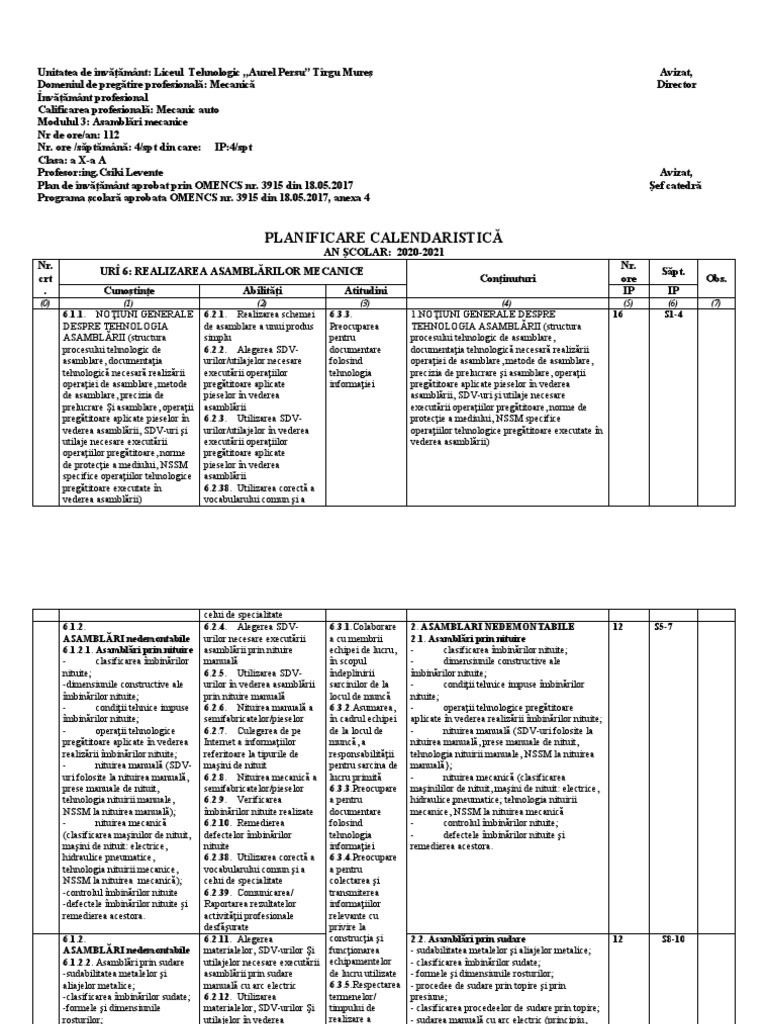 Planificare X M3 AM | PDF