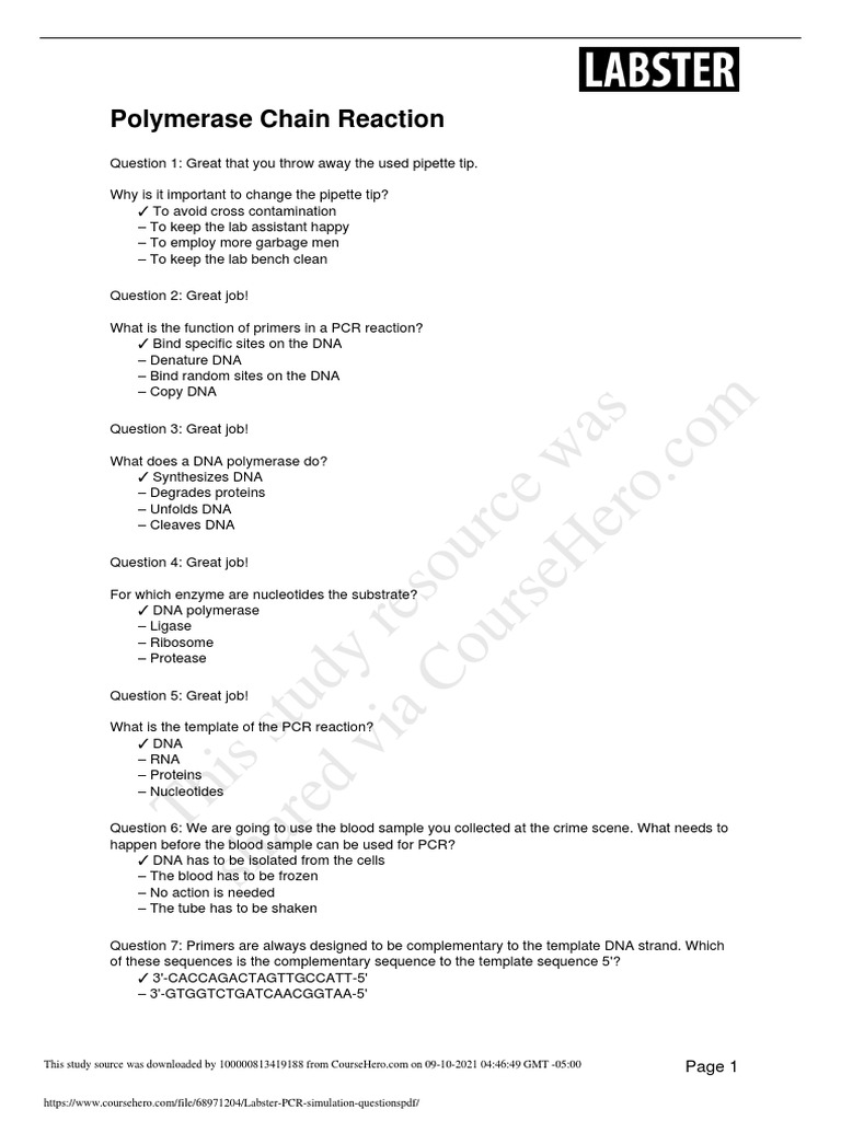 PCR Quiz: Key Concepts and Functions | PDF | Primer (Molecular Biology ...