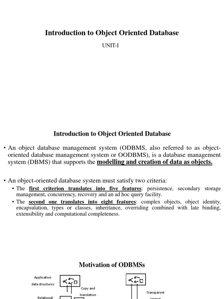 Introduction To Object Oriented Database: Unit-I | PDF | Databases | Object Oriented Programming