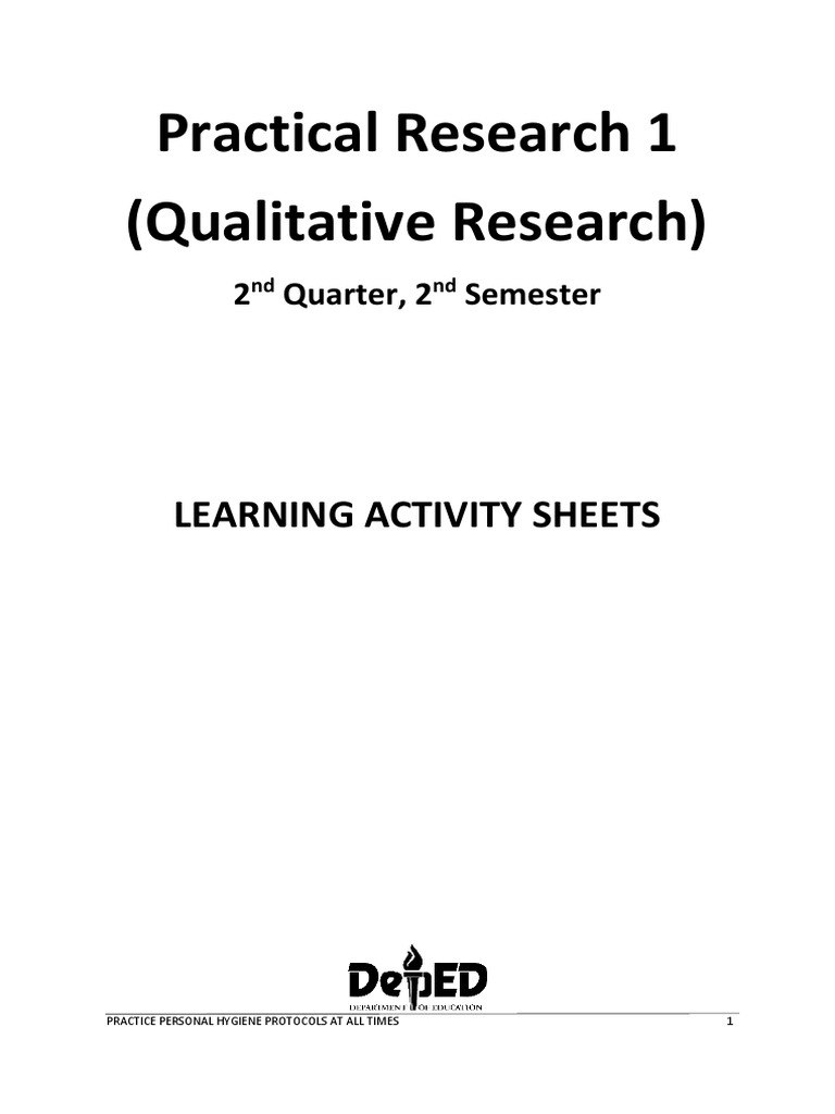 Practical Research 1 (Qualitative Research) : Learning Activity Sheets ...