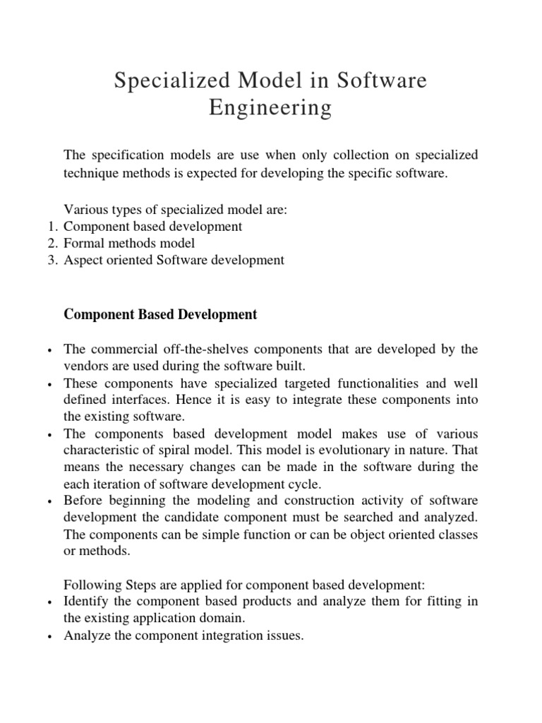 Specialized Model in Software Engineering: Component Based Development ...