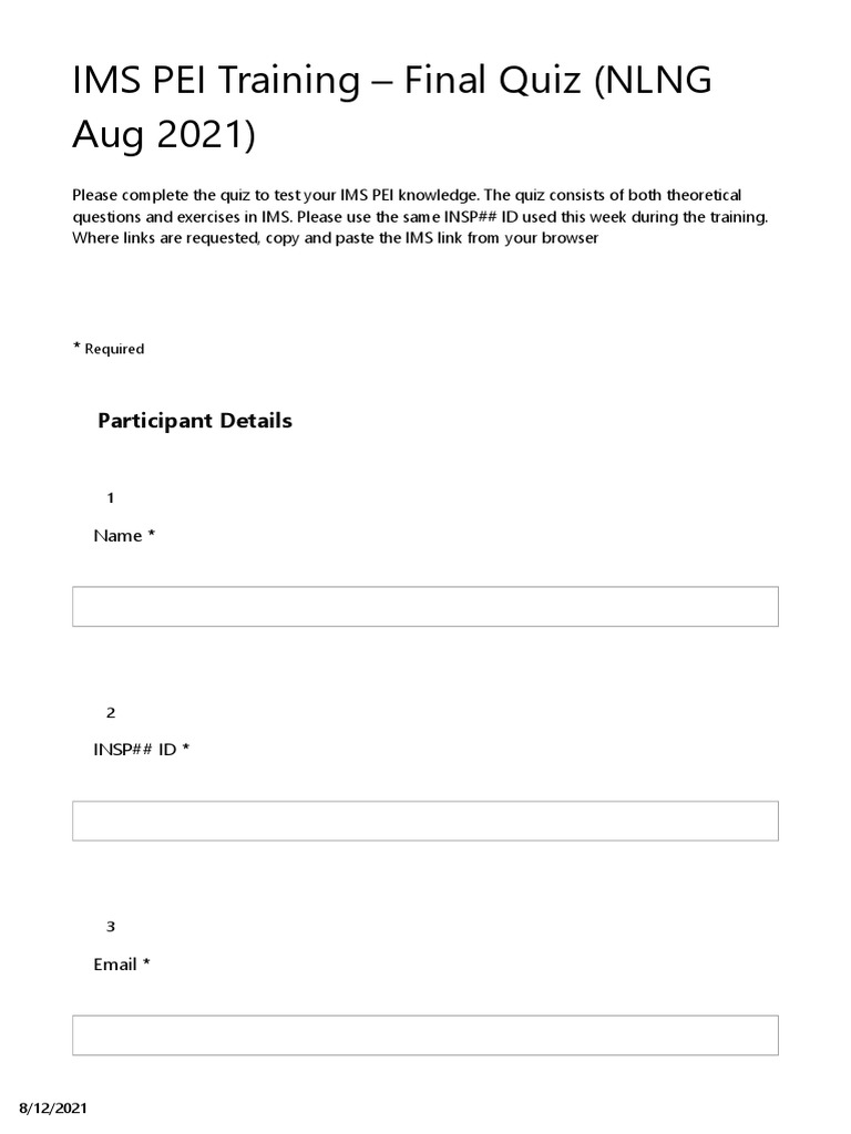 IMS PEI Final Quiz Completion | PDF | Leak