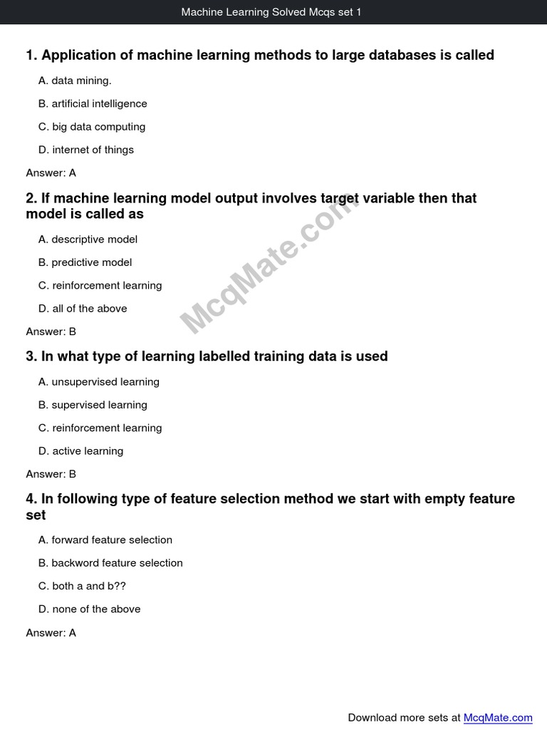 Machine Learning Solved Mcqs Set 1 | PDF | Machine Learning | Principal ... Machine Learning Solved Mcqs Set 1 | PDF | Machine Learning | Principal ...