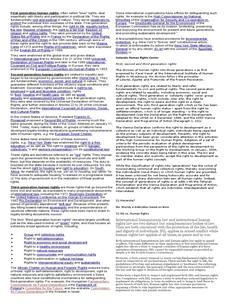First-Generation Human Rights, Often Called "Blue" Rights, Deal | PDF ...