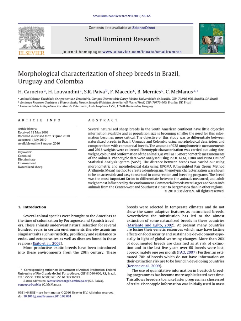 Morphological Characterization of Sheep | PDF | Quantitative Trait Locus | Phenotype
