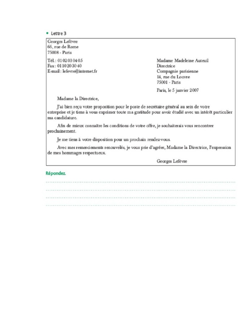 Lettre Formelle B1 | PDF