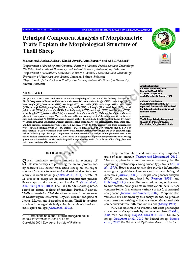 Principal Component Analysis of Morphometric Traits Explain The Morphological Structure of New ...