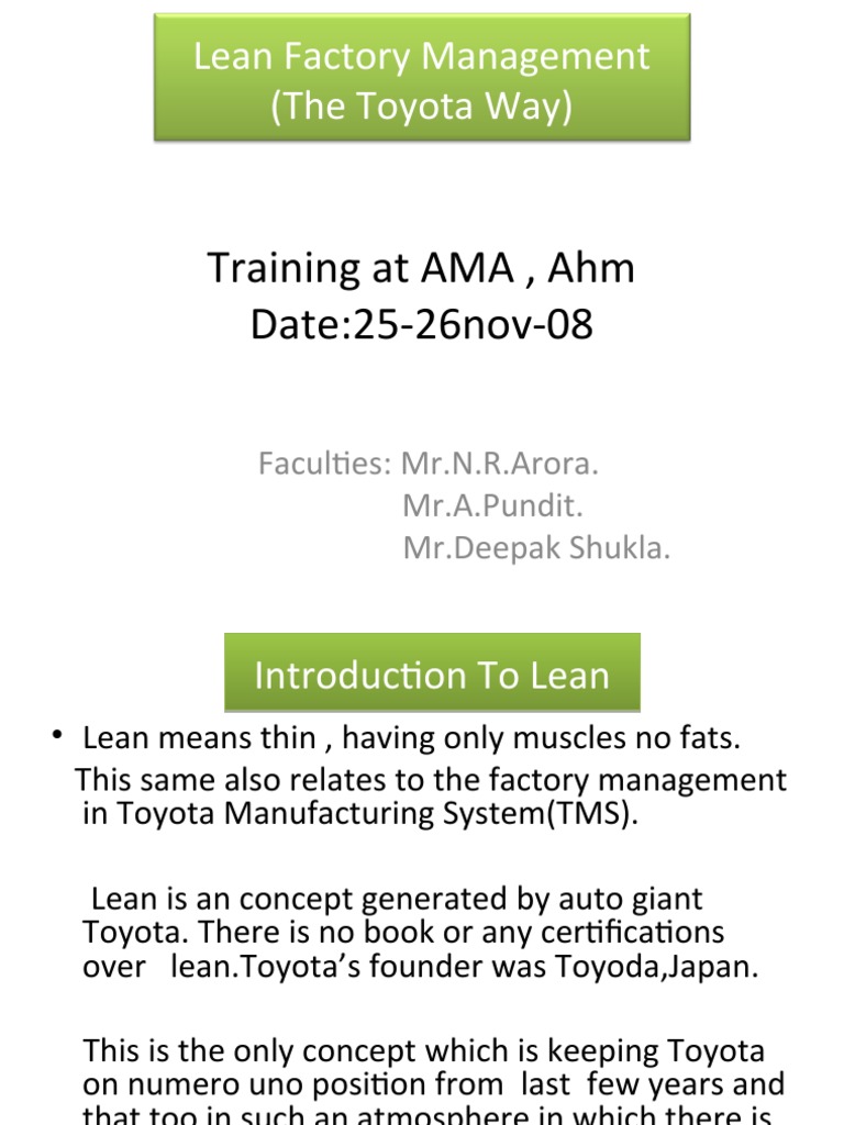 Lean Factory Management (Toyota Way) | PDF | Lean Manufacturing | Toyota