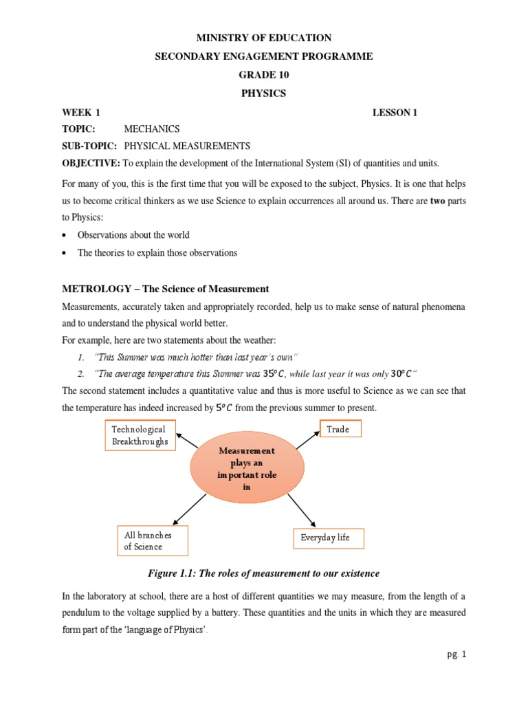 Grade 10 Physics Week 1 Lesson 1 | PDF | International System Of Units ...