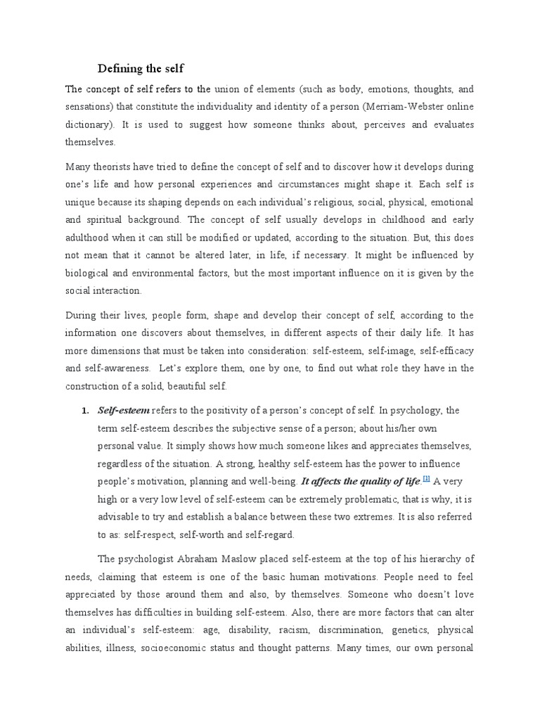 Defining The Self | PDF | Self Esteem | Self Efficacy