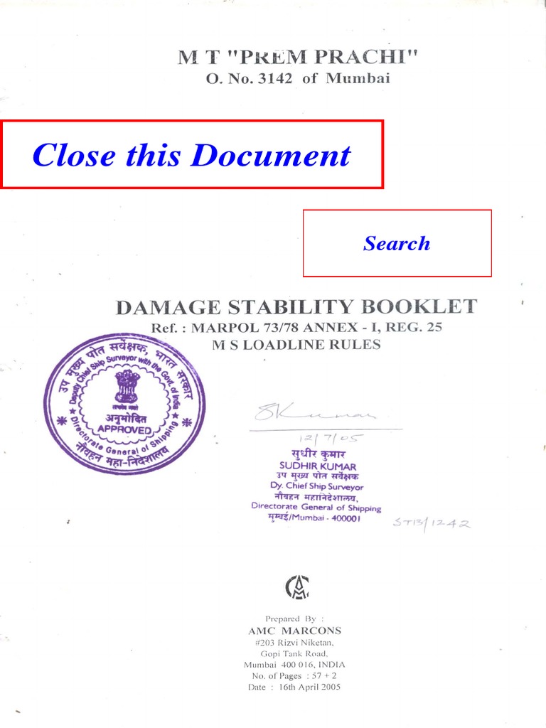 Damage Stability Booklet | PDF | Shipbuilding | Ships