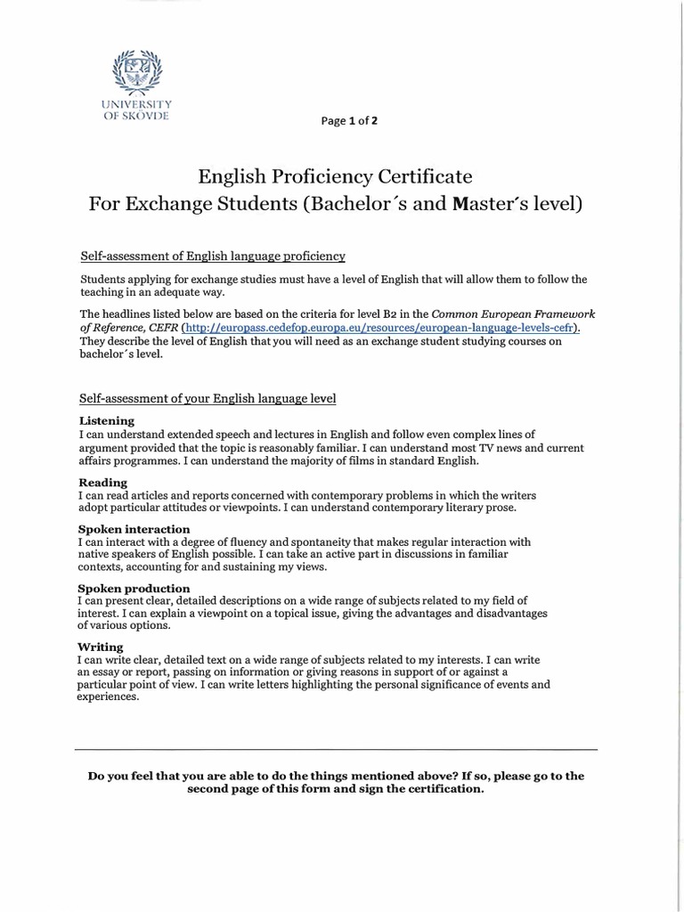 English Proficiency Certificate | PDF