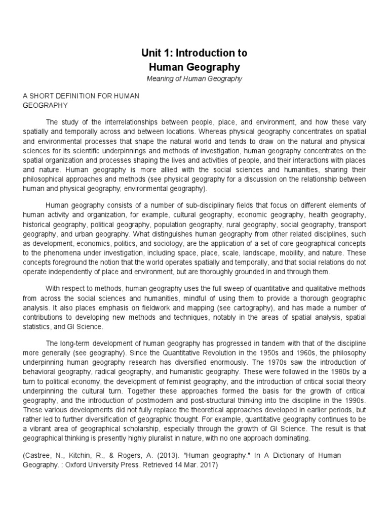 Unit 1: Introduction To Human Geography | PDF | Geography | Science