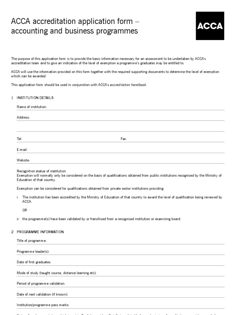 ACCA Accreditation Application Form | PDF | Finance & Money Management