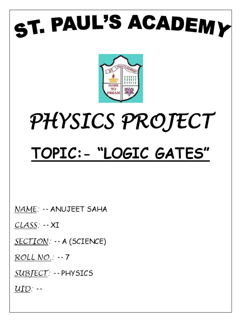 LOGIC GATES (Physics Project Class-12) | PDF | Logic Gate | Electronic ...