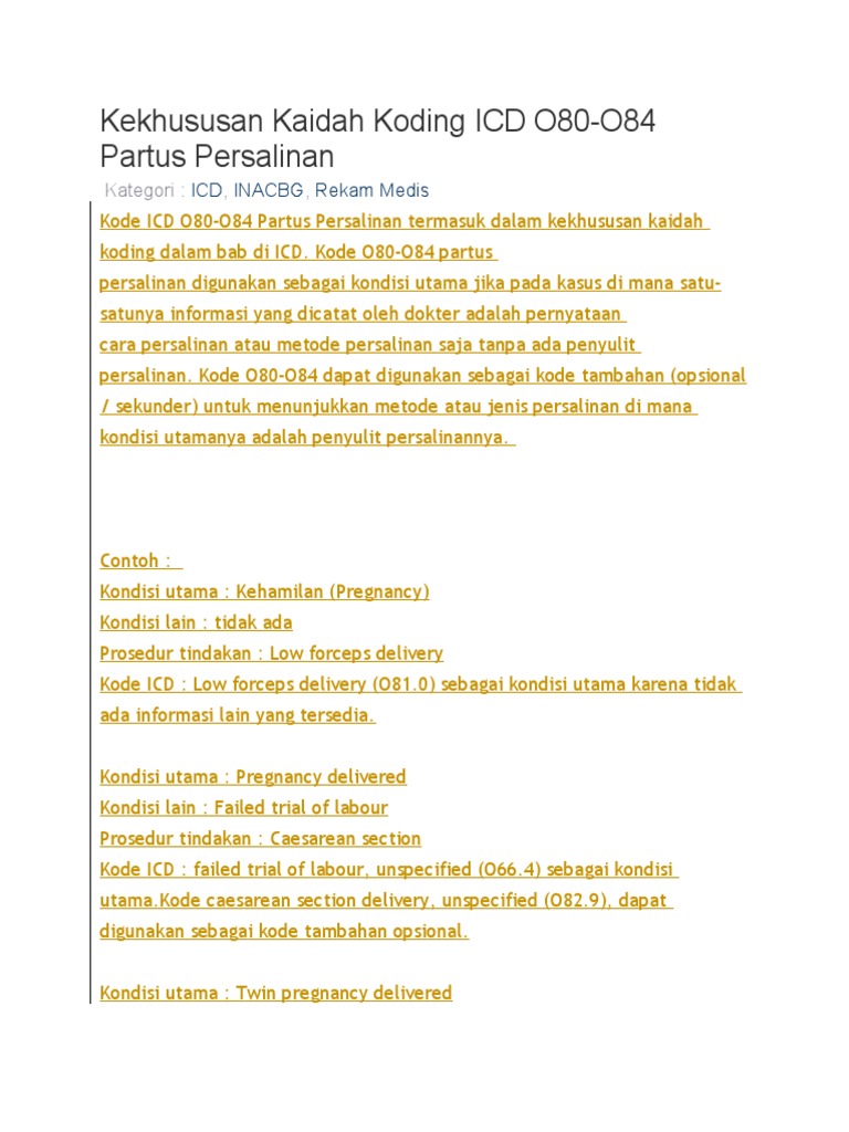Kekhususan Kaidah Koding ICD O80 | PDF
