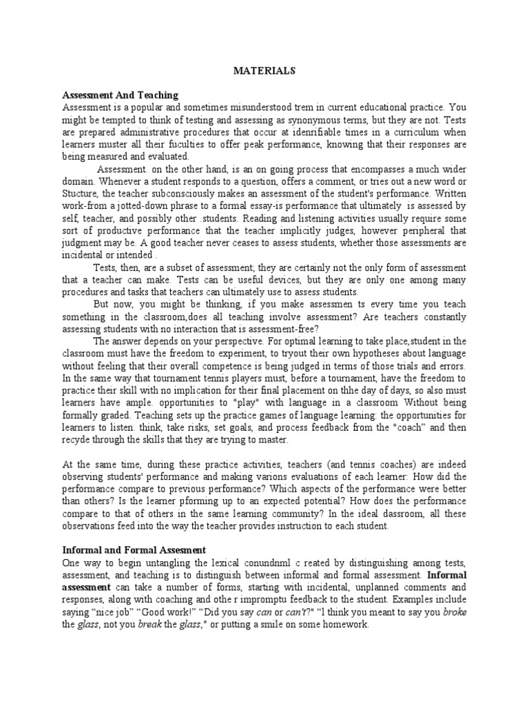 Materials Assessment and Teaching | PDF | Test (Assessment ...