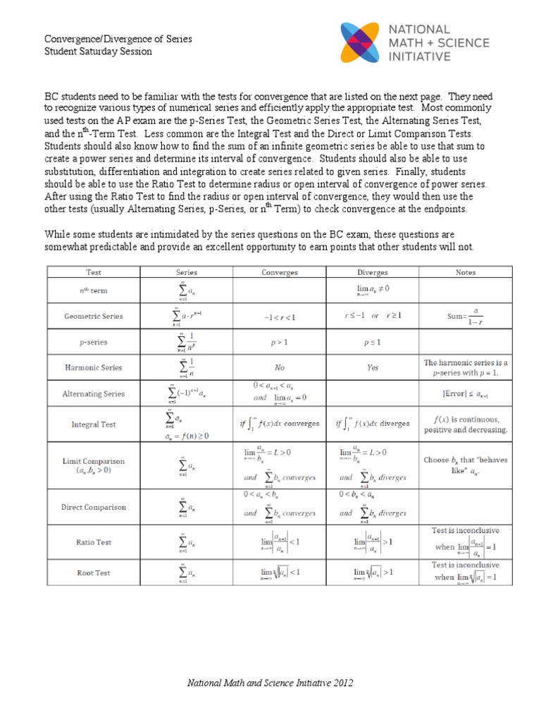 Ap Calc BC sss3 - Convergence - Divergence of Series | PDF | Power ...