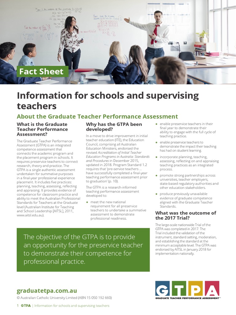 GTPA Factsheet Schools and Supervising Teachers | PDF | Educational ...