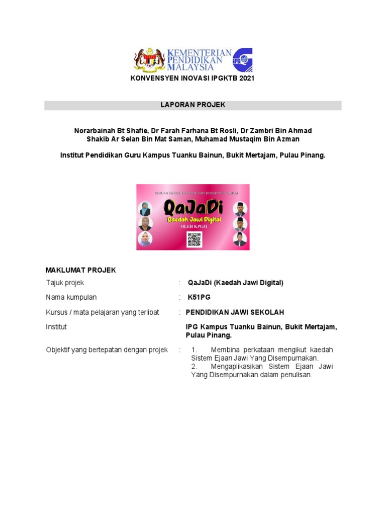 Laporan Inovasi Qajadi 2021 - Ipgktb | PDF
