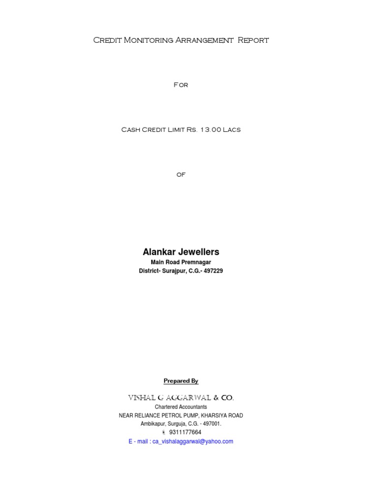 Credit Monitoring Arrangement Report: Alankar Jewellers | PDF ...