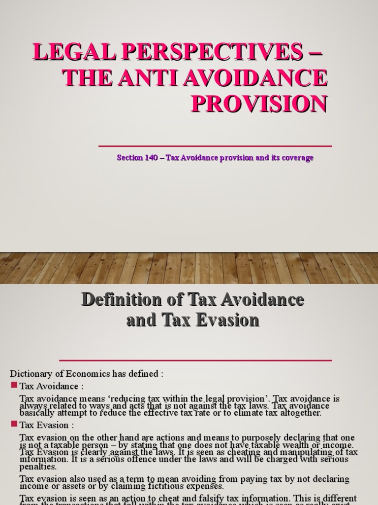 Legal Perspectives - The Anti Avoidance Provision | PDF | Tax Avoidance ...