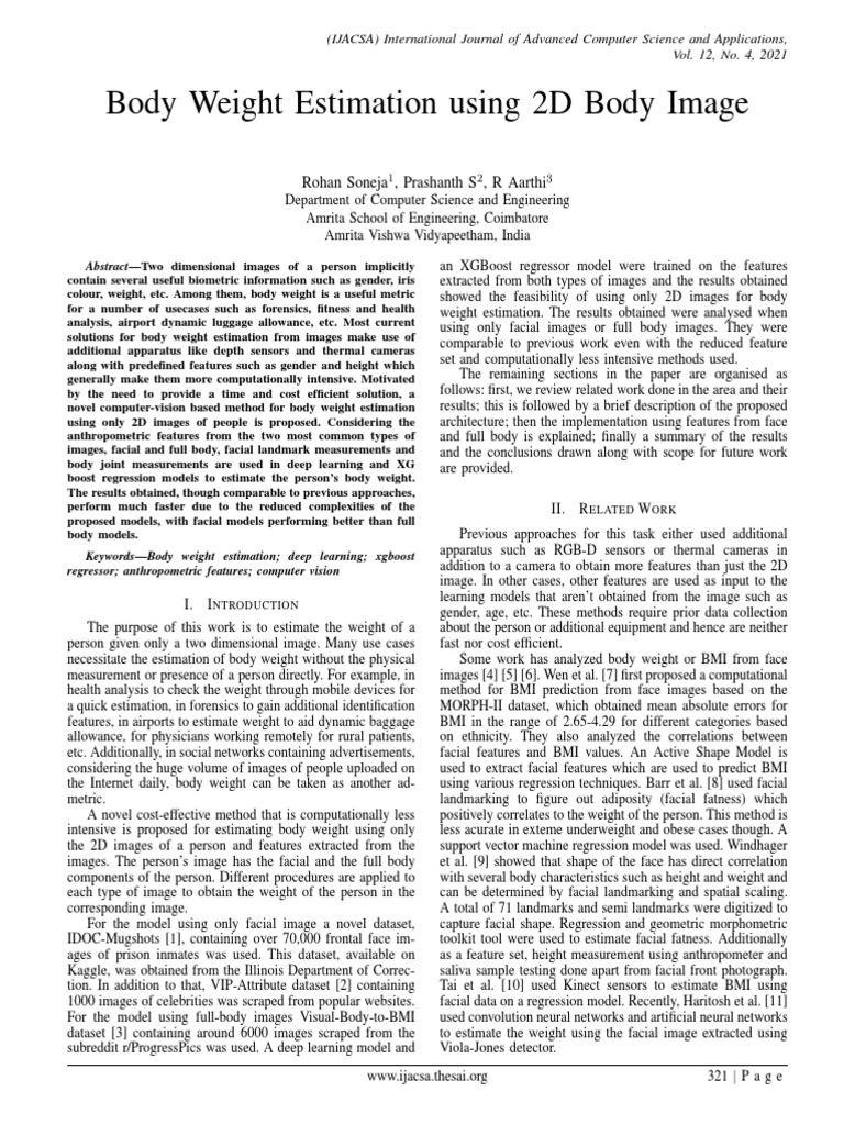 Body Weight Estimation from 2D Images | PDF | Body Mass Index | Deep ...