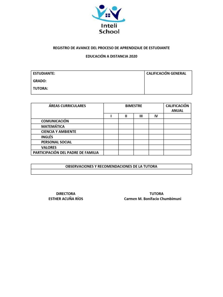 Informe de Progreso Estudiantil 2020 | PDF