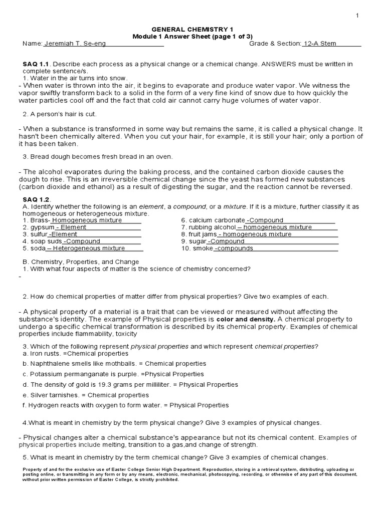 Chemistry 1 Module 1 AY 2021 22 | PDF | Mixture | Chemical Substances