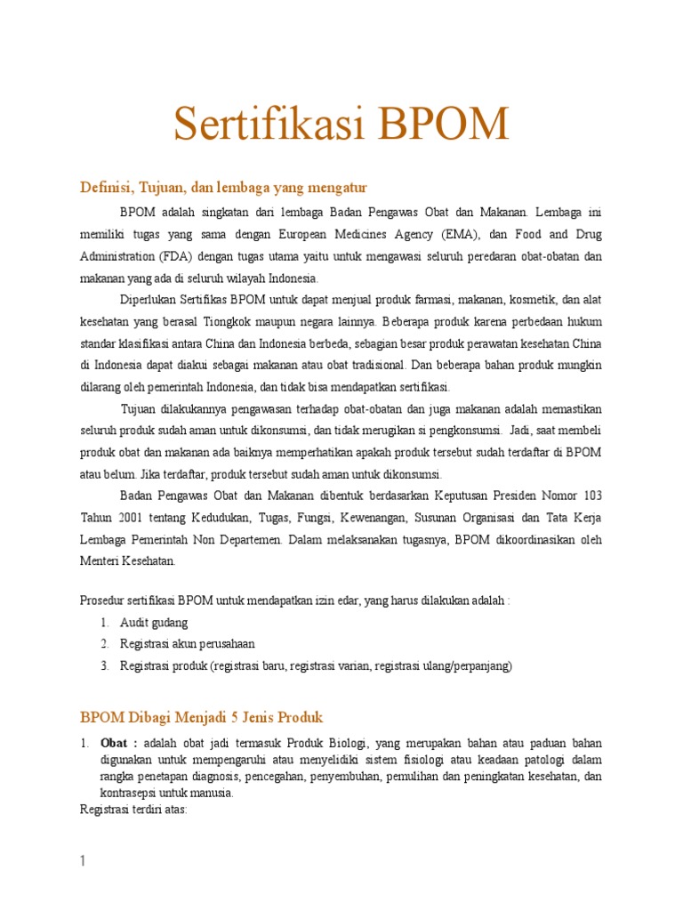 Prosedur Sertifikasi BPOM di Indonesia | PDF