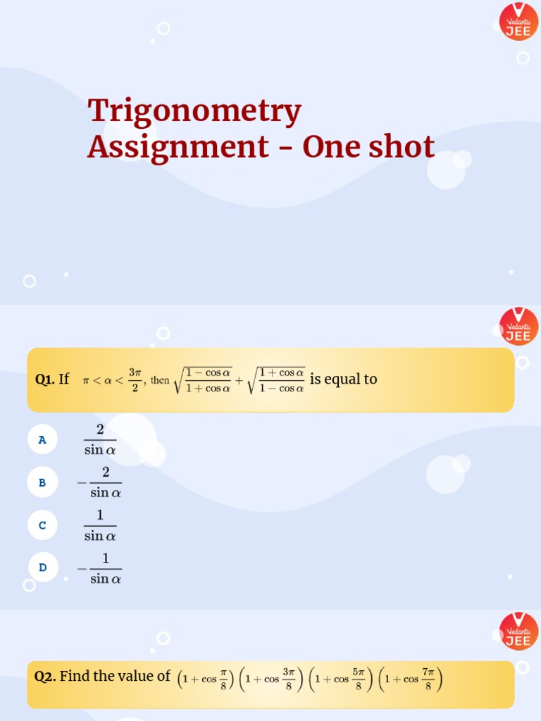 Trigonometry Assignment - One Shot | PDF | Trigonometric Functions ...